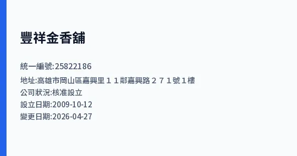 豐祥金香舖的照片-統編 25822186(高雄市) 公司登記資料與營業項目詳細圖表