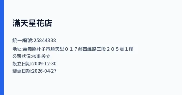 滿天星花店的照片-統編 25844338(嘉義縣) 公司登記資料與營業項目詳細圖表
