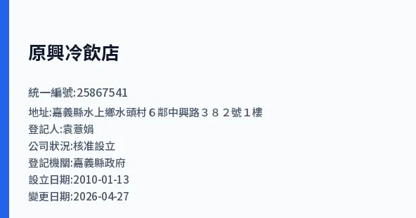 原興冷飲店的照片-統編 25867541(嘉義縣) 公司登記資料與營業項目詳細圖表