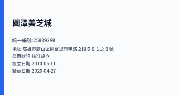 圓潭美芝城的照片-統編 25889398(高雄市) 公司登記資料與營業項目詳細圖表