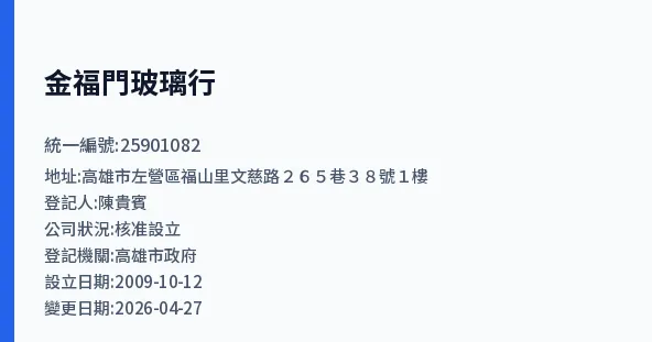 金福門玻璃行的照片-統編 25901082(高雄市) 公司登記資料與營業項目詳細圖表