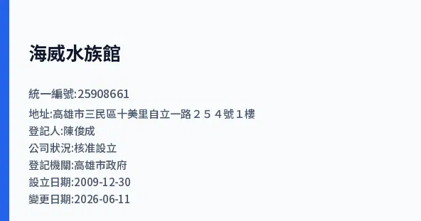 海威水族館的照片-統編 25908661(高雄市) 公司登記資料與營業項目詳細圖表