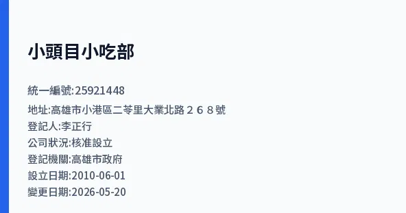 小頭目小吃部的照片-統編 25921448(高雄市) 公司登記資料與營業項目詳細圖表