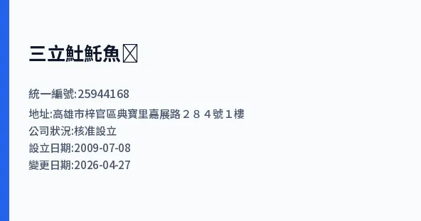 三立𩵚魠魚焿的照片-統編 25944168(高雄市) 公司登記資料與營業項目詳細圖表