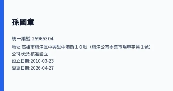 孫國章的照片-統編 25965304(高雄市) 公司登記資料與營業項目詳細圖表