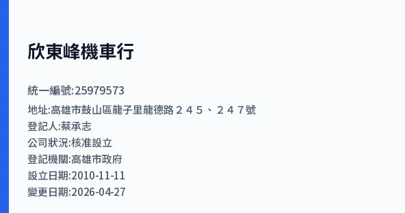 欣東峰機車行的照片-統編 25979573(高雄市) 公司登記資料與營業項目詳細圖表