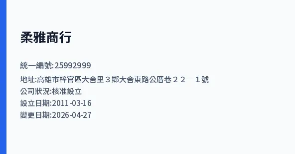 柔雅商行的照片-統編 25992999(高雄市) 公司登記資料與營業項目詳細圖表