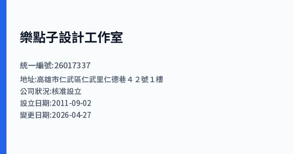 樂點子設計工作室的照片-統編 26017337(高雄市) 公司登記資料與營業項目詳細圖表