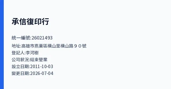 承信復印行的照片-統編 26021493(高雄市) 公司登記資料與營業項目詳細圖表