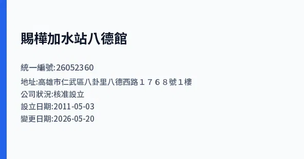 賜樺加水站八德館的照片-統編 26052360(高雄市) 公司登記資料與營業項目詳細圖表