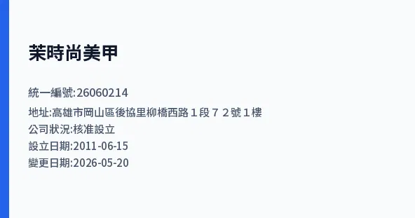 茉時尚美甲的照片-統編 26060214(高雄市) 公司登記資料與營業項目詳細圖表