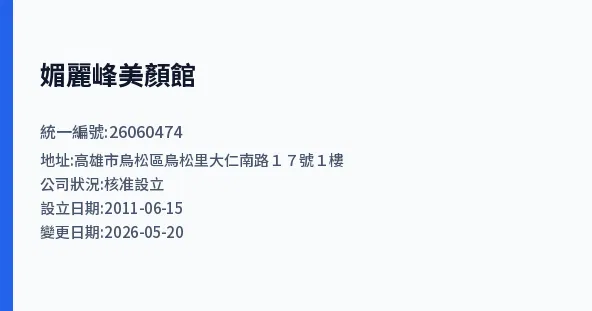 媚麗峰美顏館的照片-統編 26060474(高雄市) 公司登記資料與營業項目詳細圖表
