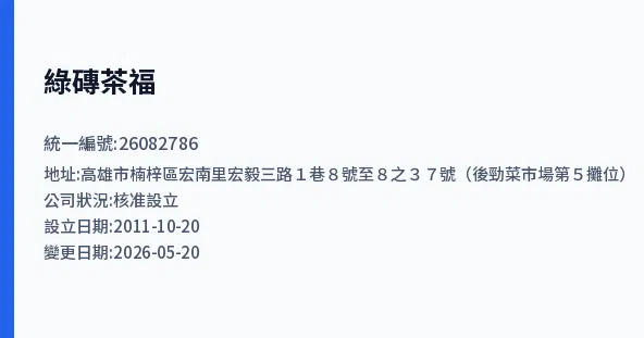 綠磚茶福的照片-統編 26082786(高雄市) 公司登記資料與營業項目詳細圖表