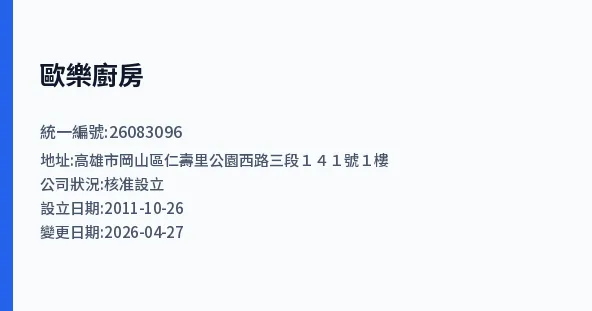 歐樂廚房的照片-統編 26083096(高雄市) 公司登記資料與營業項目詳細圖表