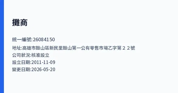 攤商的照片-統編 26084150(高雄市) 公司登記資料與營業項目詳細圖表