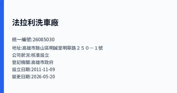 法拉利洗車廠的照片-統編 26085030(高雄市) 公司登記資料與營業項目詳細圖表