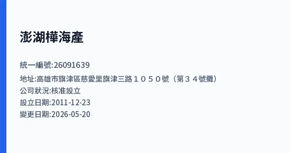澎湖樺海產的照片-統編 26091639(高雄市) 公司登記資料與營業項目詳細圖表