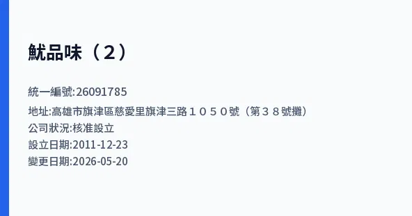 魷品味(2)的照片-統編 26091785(高雄市) 公司登記資料與營業項目詳細圖表