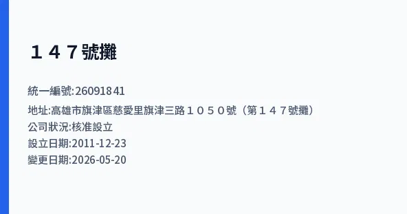 147號攤的照片-統編 26091841(高雄市) 公司登記資料與營業項目詳細圖表