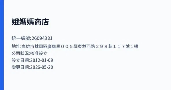 娥媽媽商店的照片-統編 26094381(高雄市) 公司登記資料與營業項目詳細圖表