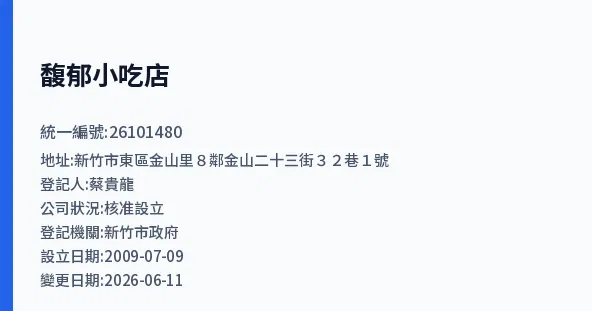 馥郁小吃店的照片-統編 26101480(新竹市) 公司登記資料與營業項目詳細圖表