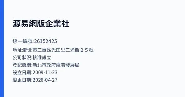 源易網版企業社的照片-統編 26152425(新北市) 公司登記資料與營業項目詳細圖表