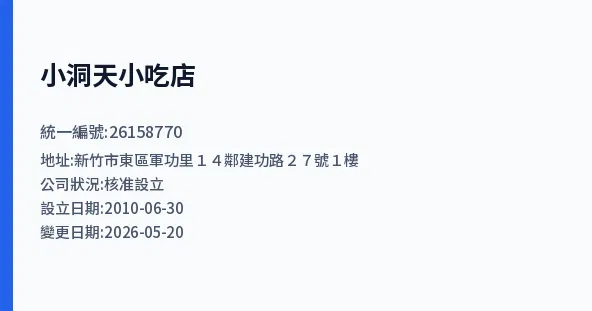 小洞天小吃店的照片-統編 26158770(新竹市) 公司登記資料與營業項目詳細圖表