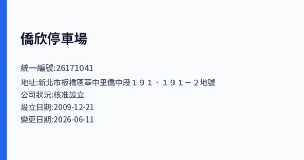 僑欣停車場的照片-統編 26171041(新北市) 公司登記資料與營業項目詳細圖表