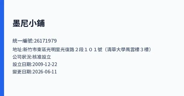 墨尼小鋪的照片-統編 26171979(新竹市) 公司登記資料與營業項目詳細圖表