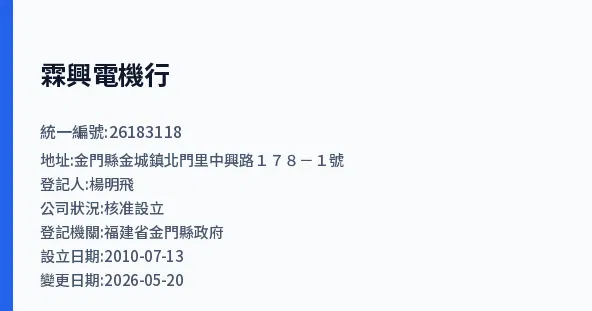 霖興電機行的照片-統編 26183118(金門縣) 公司登記資料與營業項目詳細圖表
