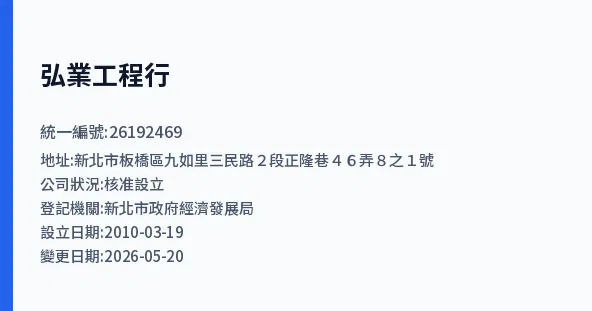 弘業工程行的照片-統編 26192469(新北市) 公司登記資料與營業項目詳細圖表