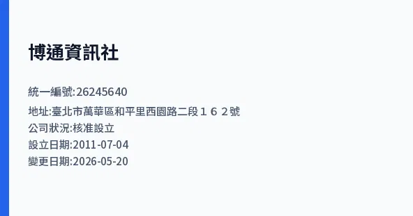 博通資訊社的照片-統編 26245640(臺北市) 公司登記資料與營業項目詳細圖表
