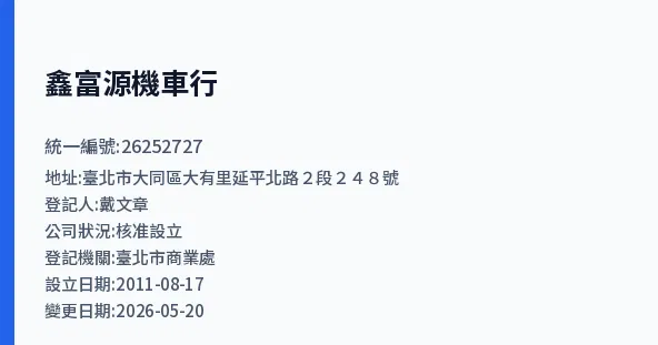 鑫富源機車行的照片-統編 26252727(臺北市) 公司登記資料與營業項目詳細圖表