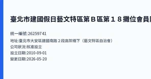 臺北市建國假日藝文特區第B區第18攤位會員陳南吉的照片-統編 26259741(臺北市) 公司登記資料與營業項目詳細圖表