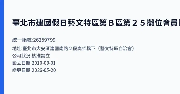 臺北市建國假日藝文特區第B區第25攤位會員陳惠芬的照片-統編 26259799(臺北市) 公司登記資料與營業項目詳細圖表