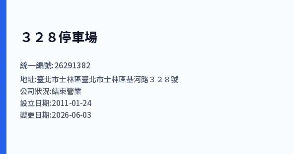 328停車場的照片-統編 26291382(臺北市) 公司登記資料與營業項目詳細圖表