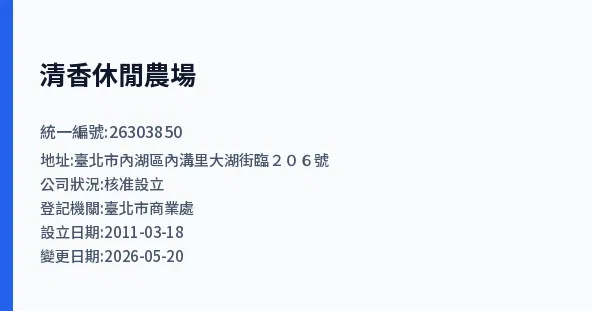 清香休閒農場的照片-統編 26303850(臺北市) 公司登記資料與營業項目詳細圖表