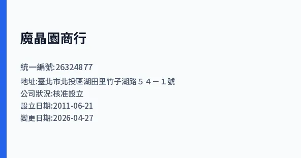 魔晶園商行的照片-統編 26324877(臺北市) 公司登記資料與營業項目詳細圖表