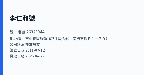 李仁和號的照片-統編 26328944(臺北市) 公司登記資料與營業項目詳細圖表