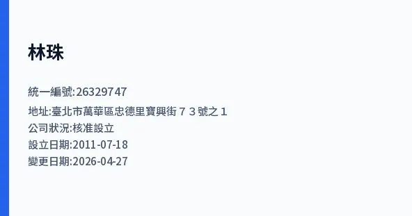 林珠的照片-統編 26329747(臺北市) 公司登記資料與營業項目詳細圖表