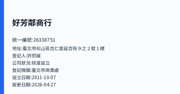 好芳鄰商行的照片-統編 26338751(臺北市) 公司登記資料與營業項目詳細圖表