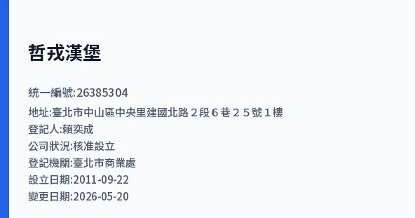 哲戎漢堡的照片-統編 26385304(臺北市) 公司登記資料與營業項目詳細圖表