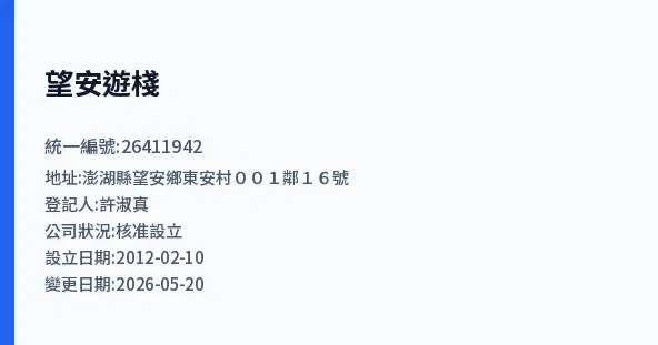 望安遊棧的照片-統編 26411942(澎湖縣) 公司登記資料與營業項目詳細圖表