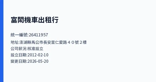 富閎機車出租行的照片-統編 26411957(澎湖縣) 公司登記資料與營業項目詳細圖表