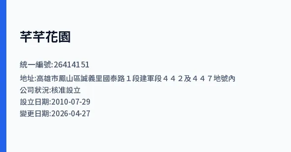芊芊花園的照片-統編 26414151(高雄市) 公司登記資料與營業項目詳細圖表