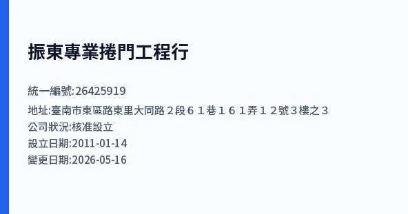振東專業捲門工程行的照片-統編 26425919(臺南市) 公司登記資料與營業項目詳細圖表