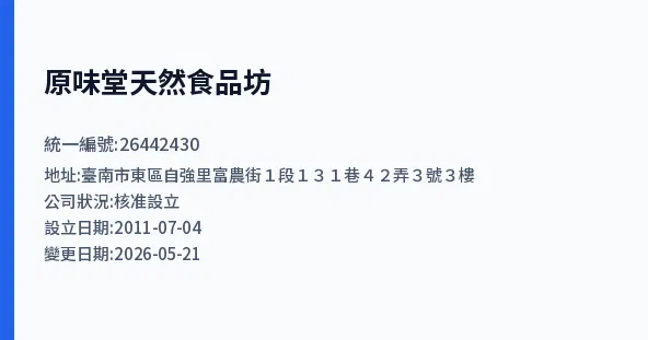 原味堂天然食品坊的照片-統編 26442430(臺南市) 公司登記資料與營業項目詳細圖表