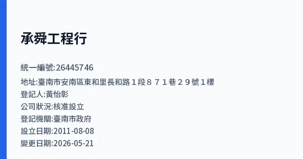 承舜工程行的照片-統編 26445746(臺南市) 公司登記資料與營業項目詳細圖表