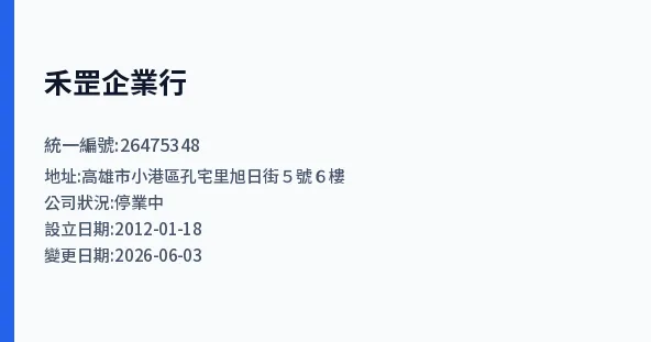 禾罡企業行的照片-統編 26475348(高雄市) 公司登記資料與營業項目詳細圖表