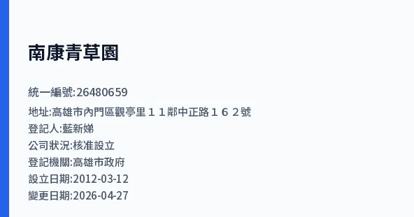 南康青草園的照片-統編 26480659(高雄市) 公司登記資料與營業項目詳細圖表